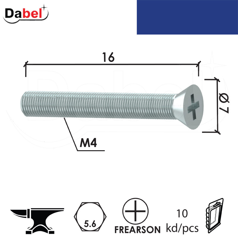 Vijak mašinski VM5 ZnB M4x16/7mm (10kom) DIN 5.6 DBP4