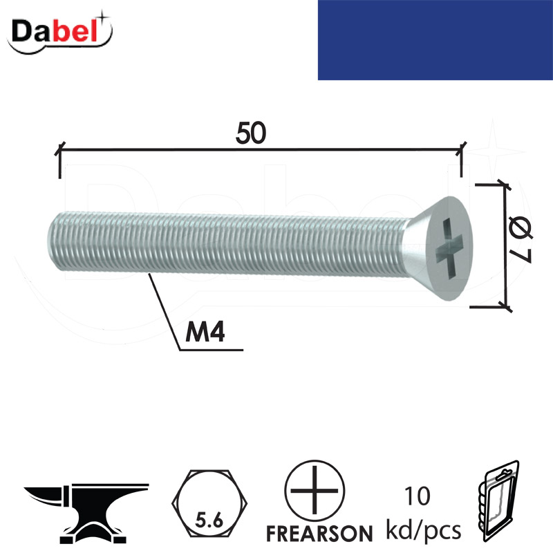 Vijak mašinski VM5 ZnB M4x50/7mm