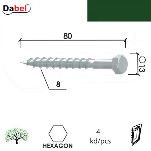 Vijak SALONIT ZnB 8×80/13mm (4kom) OK13 DBP1