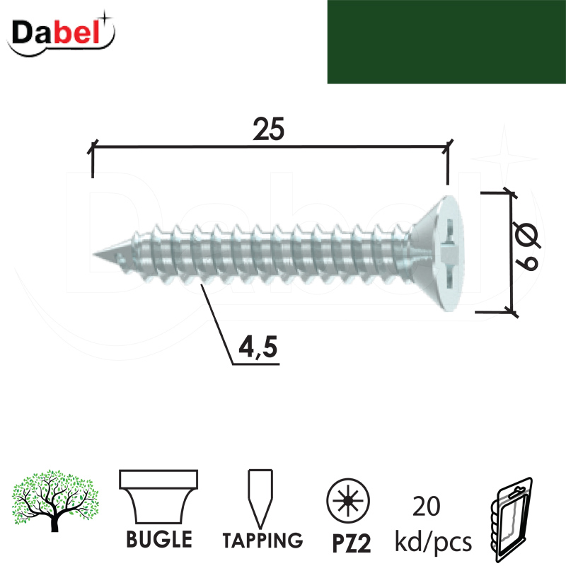 Vijak za ivericu VK0 ZnB 4,5×25/9mm (20kom) PZ2 DBP4