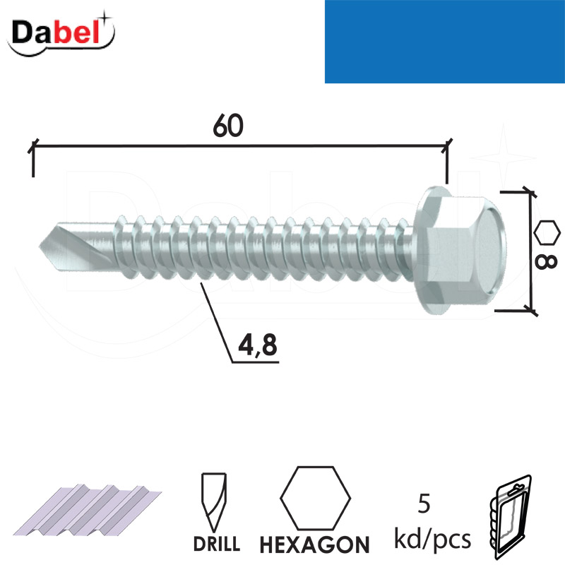 Vijak za lim VL1 ZnB 4,8×60/8mm (5kom) OK8 XPD