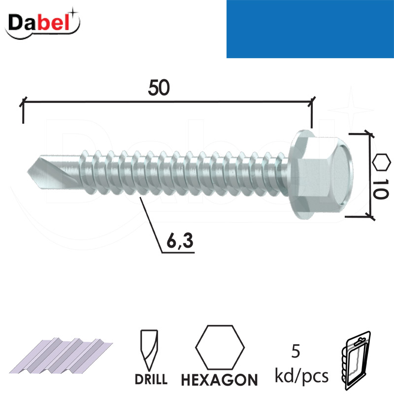 Vijak za lim VL1 ZnB 6,3×50/10mm