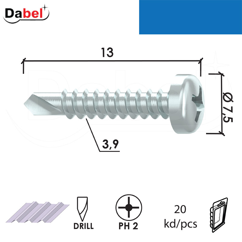 Vijak za lim VL3 ZnB 3,9×13/7,5mm