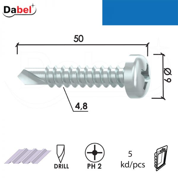Vijak za lim VL3 ZnB 4,8×50/9mm (5kom) DIN7504N DBP4