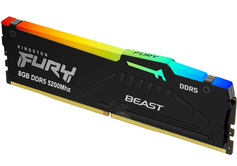 RAM Memorija za kompjuter KINGSTON Fury Beast RGB Black / kapacitet 8GB / frekvencija 5200MHz / standard DDR5 / tip DIMM / latencija CL40 / napon 1.25V / slot 288-pinova / model KF552C40BBA-8