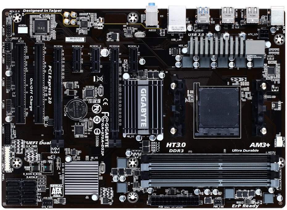 Matična ploča GIGABYTE AMD / Socket AM3+ / čipset 970 / memorija 4 x DDR3 / skladištenje podataka 6 x SATA / eksterni port 2 x USB 3.0 / eksterni port 6 x USB 2.0 / interni port 2 x USB 3.0 / inte...