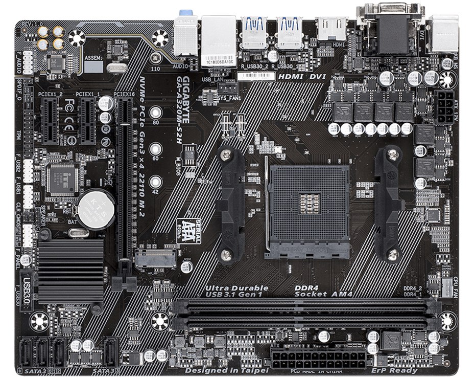 Matična ploča GIGABYTE AMD / Socket AM4 / čipset A320 / memorija 2 x DDR4 / video izlaz VGA DVI HDMI 1.4 / skladištenje podataka M.2 Socket 3 i 4 x SATA / eksterni port 4 x USB 3.1 / eksterni port...