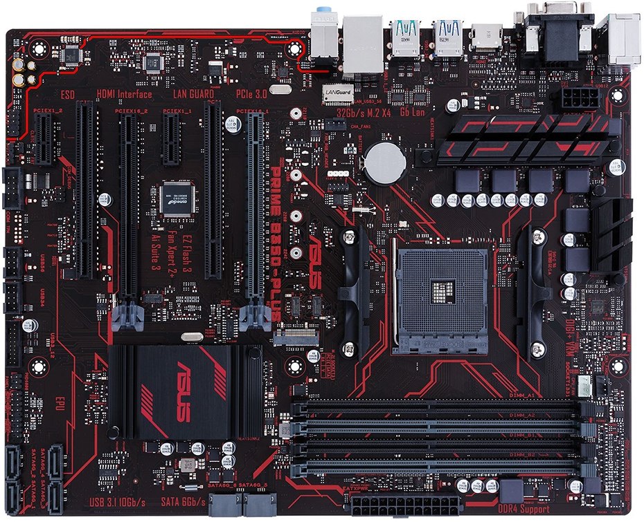 Matična ploča ASUS AMD / Socket AM4 / čipset B350 / memorija 4 x DDR4 / video izlaz VGA DVI HDMI 1.4 / skladištenje podataka M.2 Socket 3 i 6 x SATA / eksterni port 6 x USB 3.1 / eksterni port 2 x...