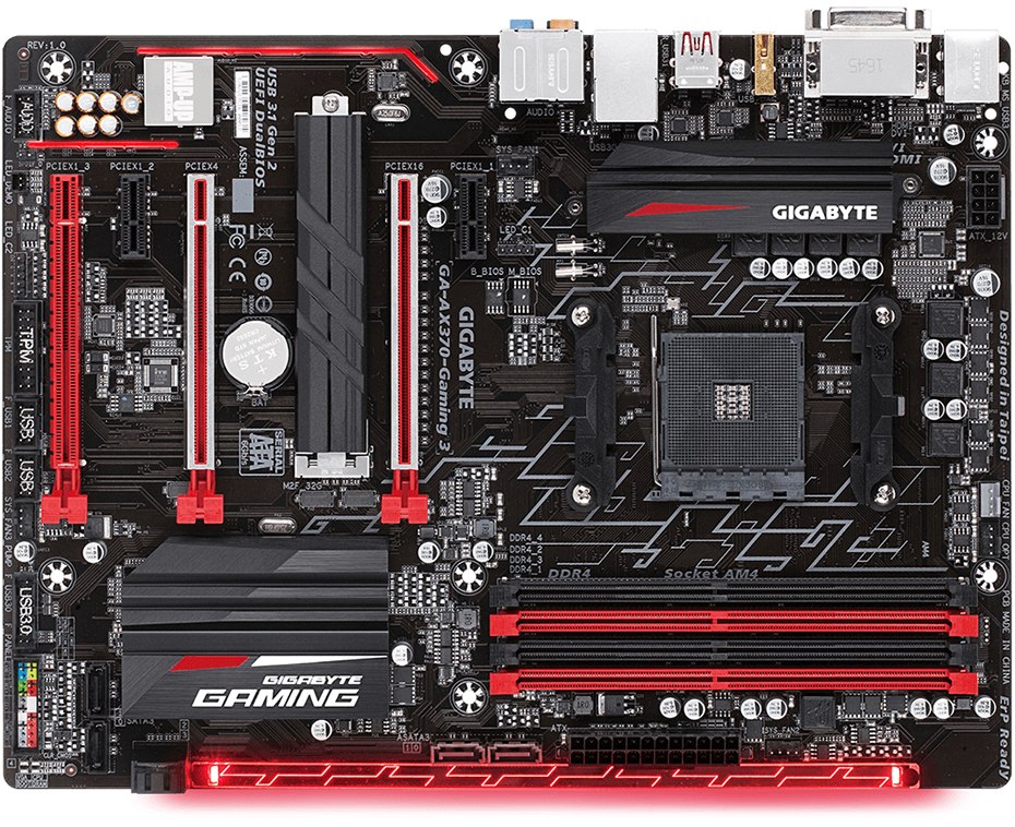 Matična ploča GIGABYTE AMD / Socket AM4 / čipset X370 / memorija 4 x DDR4 / video izlaz DVI HDMI 1.4 / skladištenje podataka M.2 Socket 3 i 6 x SATA / eksterni port 6 x USB 3.1 / eksterni port USB...