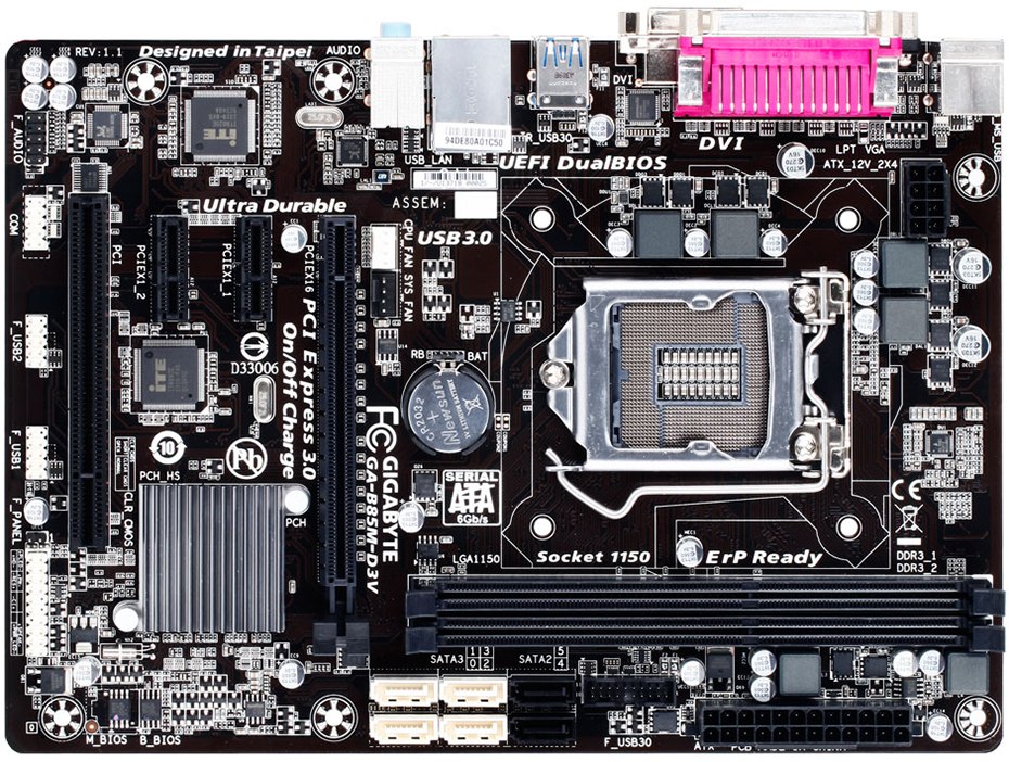 Matična ploča GIGABYTE INTEL GA-B85M-D3V Micro ATX 2xDDR3 2xSATAII 4xSATAIII 3xUSB 3.0 6xUSB 2.0 PCI Express 3.0 + 2xPCI Express 2.0 PCI VGA DVI LPT Socket 1150