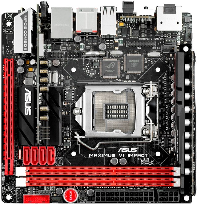 Matična ploča ASUS INTEL MAXIMUS VI IMPACT Mini ITX 2xDDR3 1xeSATA 4xSATAIII 1xM.2 NGFF 5xUSB 3.0 5xUSB 2.0 1xPCI Express 1xmPCI Express 1xHDMI 1xDisplayPort Wi-Fi Bluetooth Socket 1150