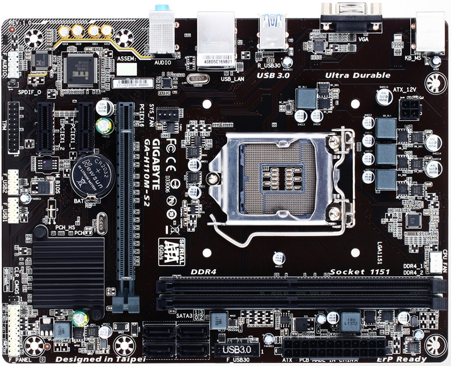 Matična ploča GIGABYTE INTEL / Socket 1151 / čipset H110 / memorija 2 x DDR4 / video izlaz VGA / skladištenje podataka 4 x SATA / eksterni port 2 x USB 3.0 / eksterni port 2 x USB 2.0 / interni po...