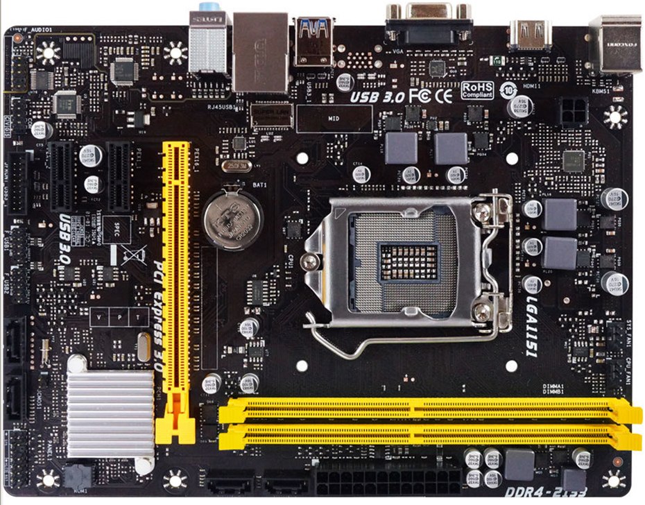 Matična ploča BIOSTAR INTEL / Socket 1151 / čipset H110 / memorija 2 x DDR4 / video izlaz VGA HDMI / skladištenje podataka 4 x SATA / eksterni port 2 x USB 3.0 / eksterni port 2 x USB 2.0 / intern...