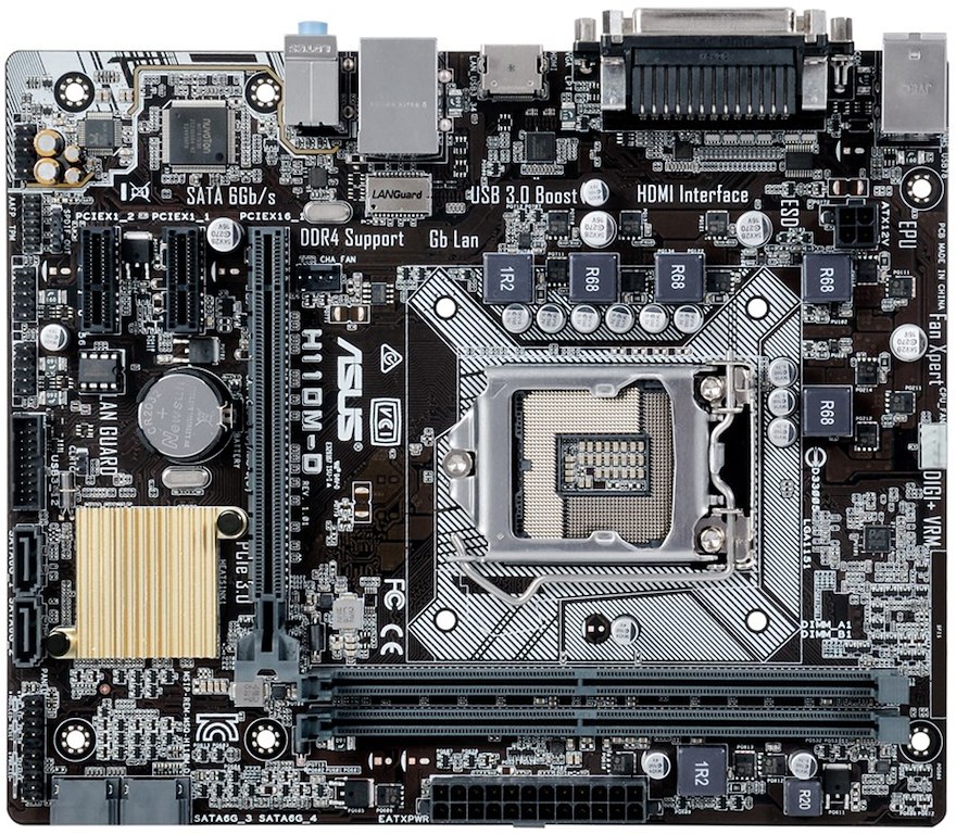 Matična ploča ASUS INTEL / Socket 1151 / čipset H110 / memorija 2 x DDR4 / video izlaz VGA HDMI / skladištenje podataka 4 x SATA / eksterni port 2 x USB 3.1 / eksterni port 4 x USB 2.0 / interni p...