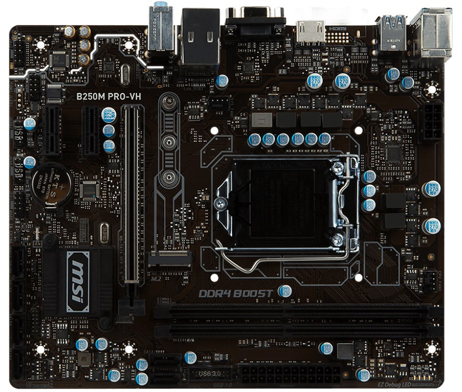 Matična ploča MSI INTEL / Socket 1151 / čipset B250 / memorija 2 x DDR4 / video izlaz VGA HDMI 1.4 / skladištenje podataka M.2 Socket 3 konektor i 6 x SATA / eksterni port 4 x USB 3.1 / eksterni p...