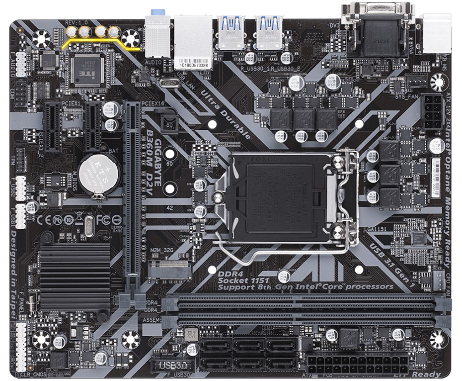 Matična ploča GIGABYTE INTEL / Socket 1151 / čipset B360 / memorija 4 x DDR4 / video izlaz VGA DVI / skladištenje podataka M.2 Socket 3 i 6 x SATA / eksterni port 4 x USB 3.1 / eksterni port 2 x U...