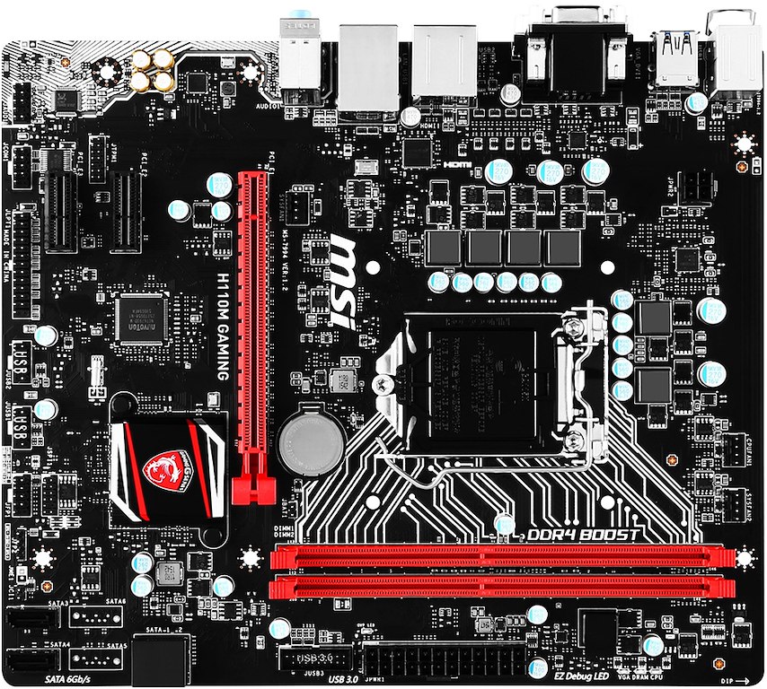 Matična ploča MSI INTEL / Socket 1151 / čipset H110 / memorija 2 x DDR4 / video izlaz VGA DVI HDMI 1.4 / skladištenje podataka 4 x SATA / eksterni port 4 x USB 3.1 / eksterni port 2 x USB 2.0 / in...