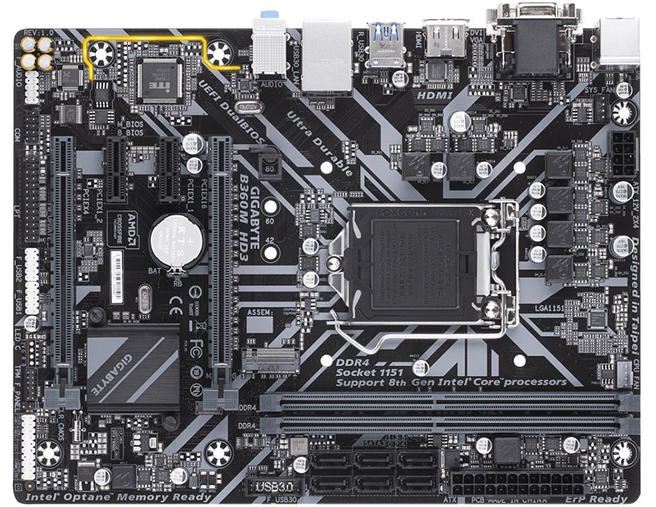 Matična ploča GIGABYTE INTEL / Socket 1151 / čipset B360 / memorija 4 x DDR4 / video izlaz DVI HDMI 1.4 / skladištenje podataka M.2 Socket 3 i 6 x SATA / eksterni port 4 x USB 3.1 / eksterni port ...