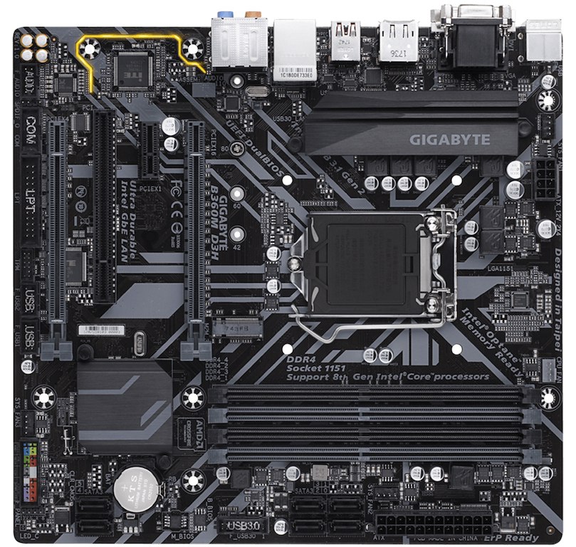 Matična ploča GIGABYTE INTEL / Socket 1151 / čipset B360 / memorija 4 x DDR4 / video izlaz DVI HDMI 1.4 DisplayPort / skladištenje podataka M.2 Socket 3 i 6 x SATA / eksterni port 4 x USB 3.1 / ek...