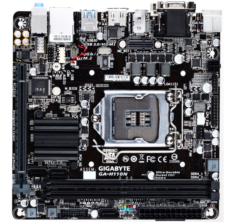 Matična ploča GIGABYTE INTEL / Socket 1151 / čipset H110 / memorija 2 x DDR4 / video izlaz VGA DVI HDMI / skladištenje podataka M.2 Socket 3 i 4 x SATA / eksterni port 2 x USB 3.0 / interni port 2...