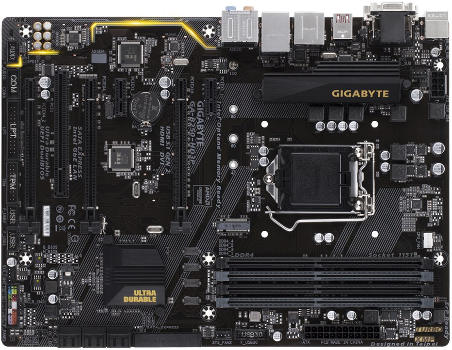 Matična ploča GIGABYTE INTEL / Socket 1151 / čipset B250 / memorija 4 x DDR4 / video izlaz VGA DVI HDMI 1.4 / skladištenje podataka M.2 Socket 3 konektor i 7 x SATA / eksterni port 6 x USB 3.1 / e...