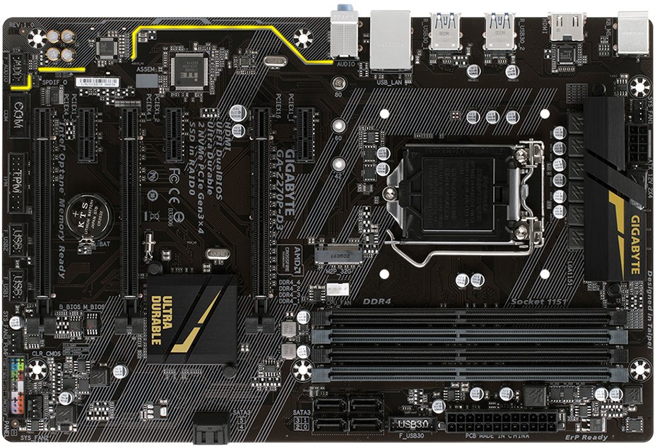 Matična ploča GIGABYTE INTEL / Socket 1151 / čipset Z270 / memorija 4 x DDR4 / video izlaz HDMI 1.4 / skladištenje podataka M.2 i 6 x SATA / eksterni port 4 x USB 3.1 / interni port 2 x USB 3.1 / ...