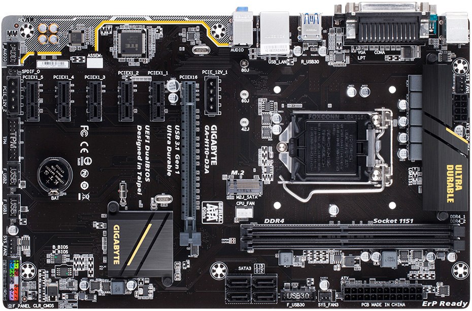 Matična ploča GIGABYTE INTEL / Socket 1151 / čipset H110 / memorija 2 x DDR4 / video izlaz VGA / skladištenje podataka M.2 i 4 x SATA / eksterni port 2 x USB 3.1 / eksterni port 2 x USB 2.0 / inte...