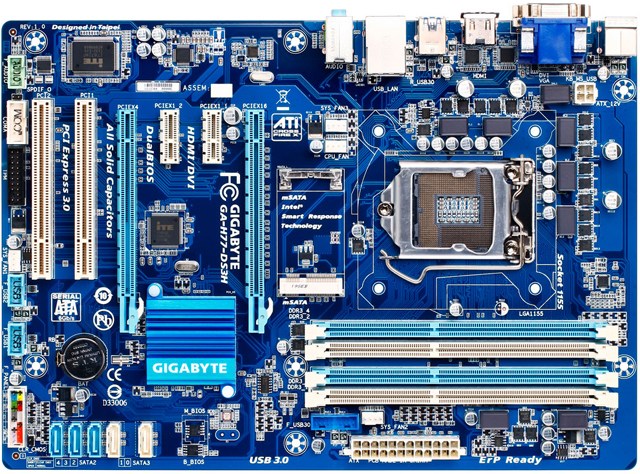 Matična ploča GIGABYTE INTEL GA-H77-DS3H ATX 4xDDR3 3xSATAII 2xSATAIII 1xmSATA RAID 3xUSB 3.0 7xUSB 2.0 4xPCI Express 2xPCI 1xVGA 1xDVI 1xHDMI Socket 1155