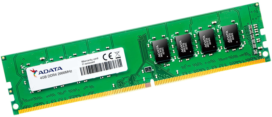 RAM Memorija za kompjuter ADATA / kapacitet 4GB / frekvencija 2666MHz / standard DDR4 / tip DIMM / latencija CL19 / napon 1.2V / slot 288-pinova / model AD4U2666W4G19-B