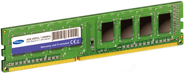 RAM Memorija za server SAMSUNG M393B5270QB0-YK0 ECC Registered 4GB DDR3L 1.600MHz PC3L-12800R RDIMM CL11 1.35V Low Voltage 19-čipova 1Rx4 512Mx4 Single Ranked 240-pinova