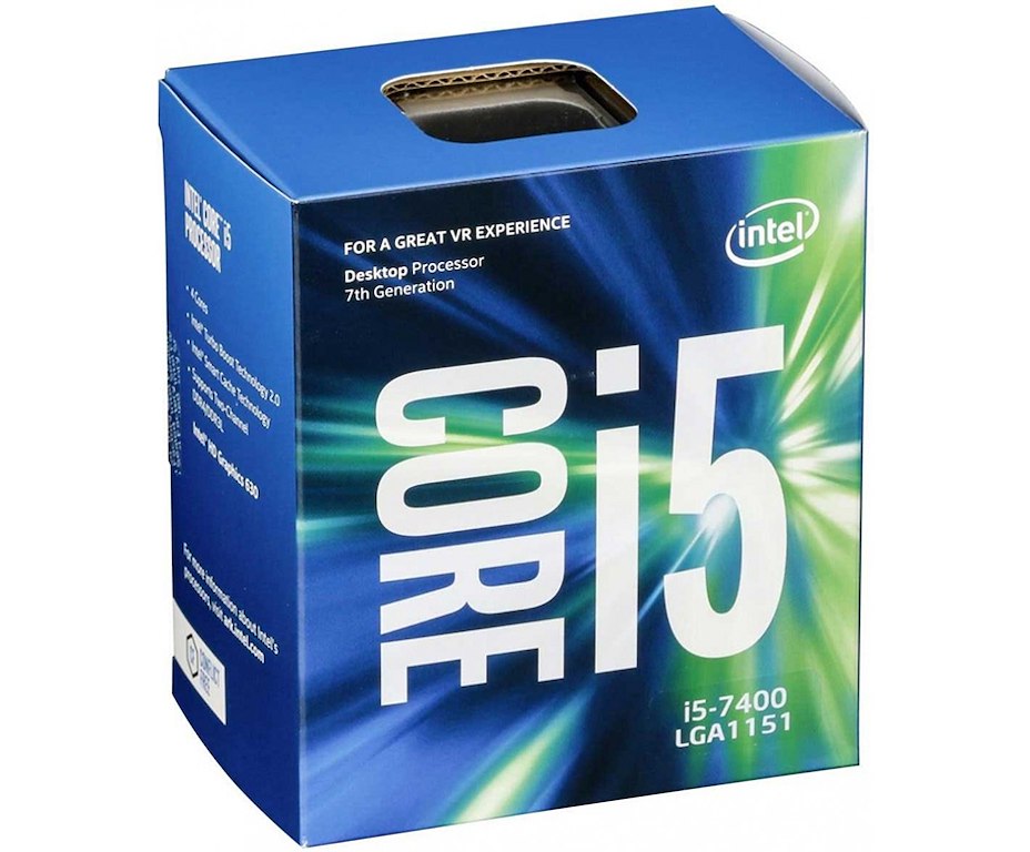 Procesor INTEL Core i5-7400 / Socket 1151 / generacija 7 / 4-jezgra / radna frekvencija 3.0GHz / turbo radna frekvencija 3.5GHz / keš memorija 6MB / termalna snaga 65W