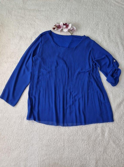 Royal plava plisirana bluza sa 3/4 rukavima