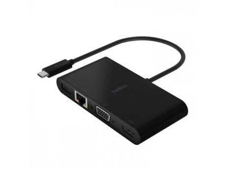 BELKIN USB-C Multimedia+Charge Adapter (GBE - HDMI - VGA - USB-A)Black (100W PD)Black(AVC004BTBK)