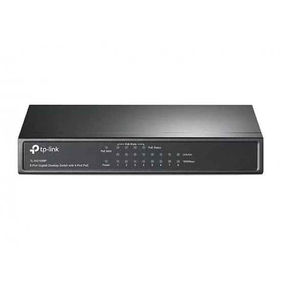 TP LINK SWITCH GIGABIT 8X RJ45 10/100/1000MBPS DESKTOP METALNO KUCISTE WITH 4-PORT POE (TL-SG1008P) CENA