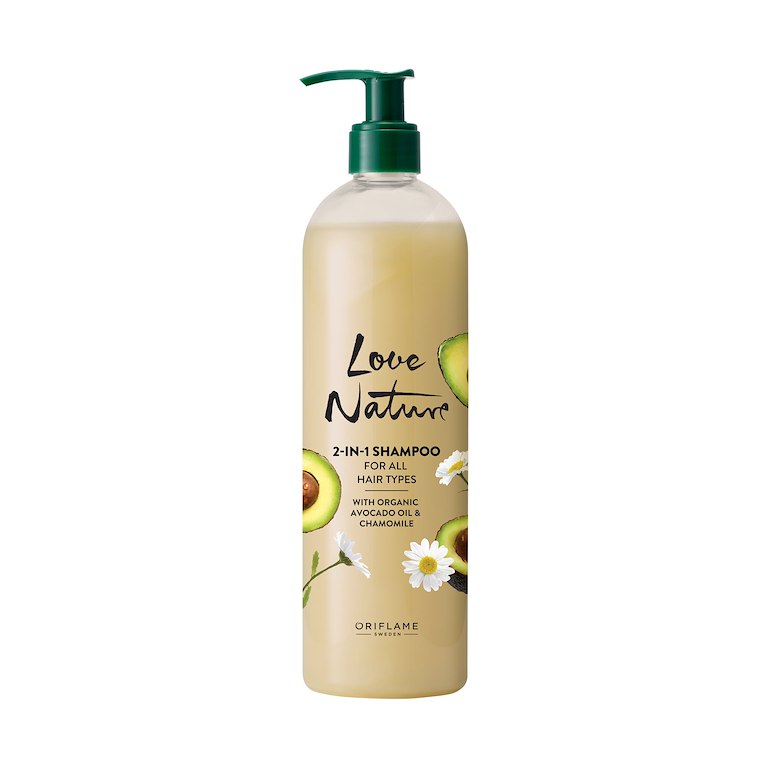 LOVE NATURE
Love Nature 2-u-1 šampon za sve tipove kose sa uljem avokada i kamilicom