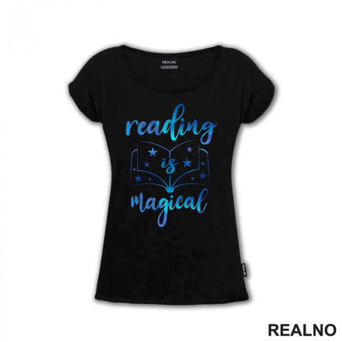 READING IS MAGICAL - BLUE - COLORS - BOOKS - ČITANJE - KNJIGE - MAJICA