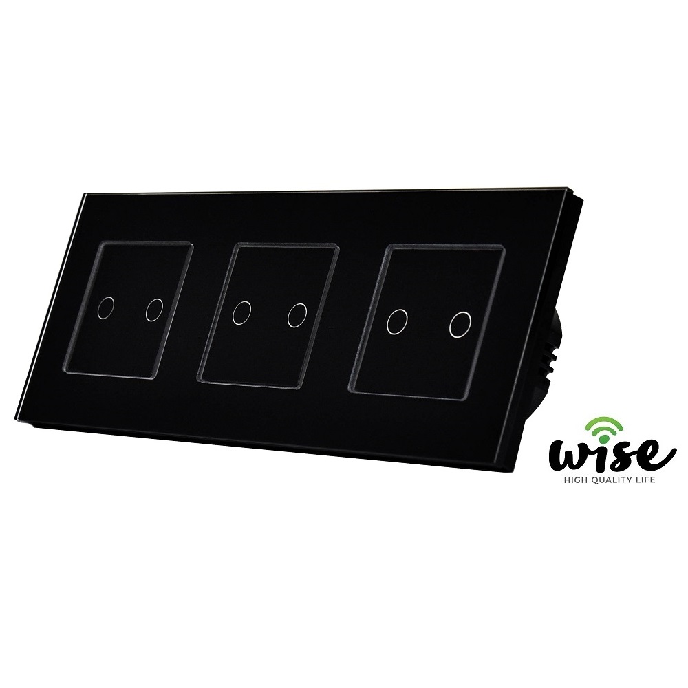Wifi pametni prekidač 6 tastera – modularni sa 3 modula – stakleni panel crni