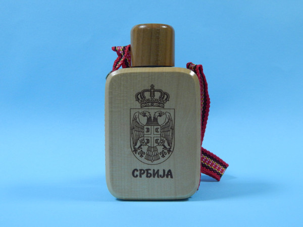 Suvenir PLJOSKA, drvo, 100 ml, natur, gravirana, Srbija-grb