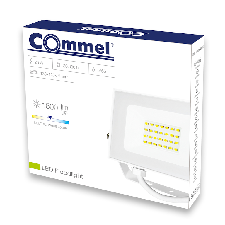 Commel LED Reflektor 20 W Sa Detektorom Pokreta, 4000 K, 1600 lm, Beli – C 307-129