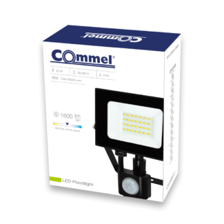 Commel LED Reflektor 20 W Sa Detektorom Pokreta, 4000 K, 1600 lm, Crni – C 307-229
