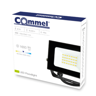 Commel LED Reflektor 20 W, 4000 K, 1600 lm, IP65, Crni – C 306-229