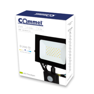 Commel LED Reflektor 30 W Sa Detektorom Pokreta, 4000 K, 2550 lm, Crni – C 307-239