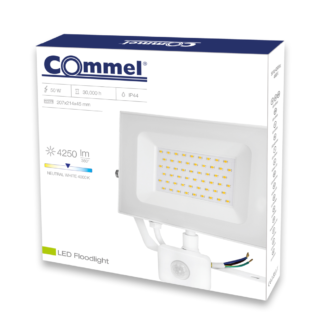 Commel LED Reflektor 50 W Sa Detektorom Pokreta, 4000 K, 4250 lm, Beli – C 307-159