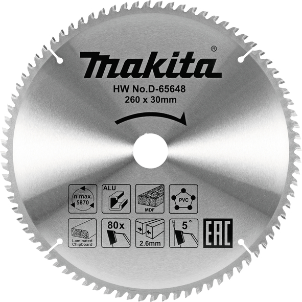 Makita TCT list testere Ø260mm 100 zuba, D-65654