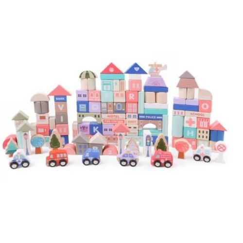 Eco Toys Drvene Edukativne Kocke City Sa Podlogom 115 Komada