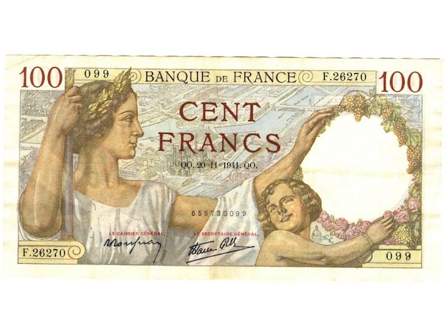 Francuska 100 francs 1941 aXF