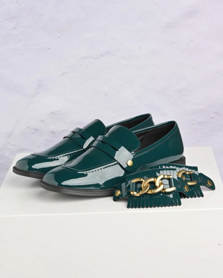 Zelene ravne lakovane cipele C2385