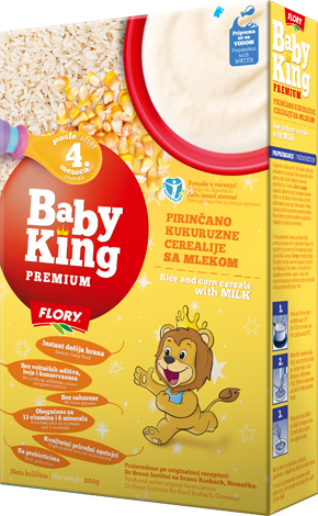 BABY KING PREMIUM PIRINČANO-KUKURUZNE CEREALIJE SA MLEKOM OBOGAĆENE VITAMINIMA I MINERALIMA