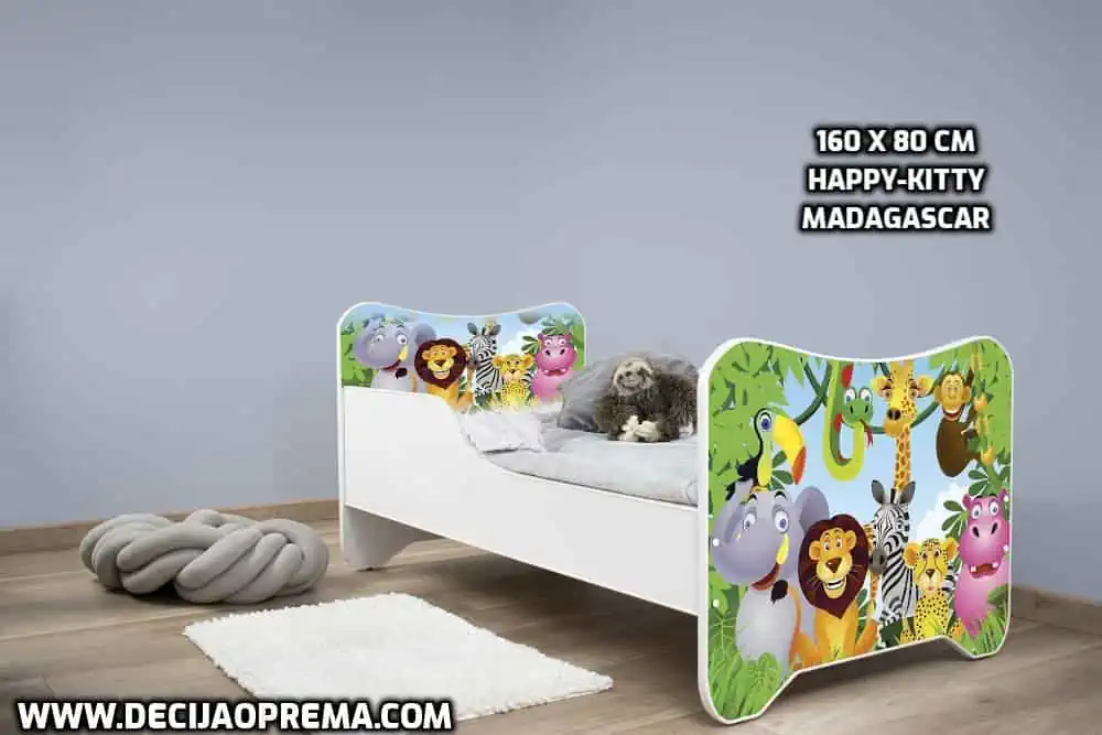 Dečiji krevet 160x80cm sa dušekom Happy Kitty Madagaskar