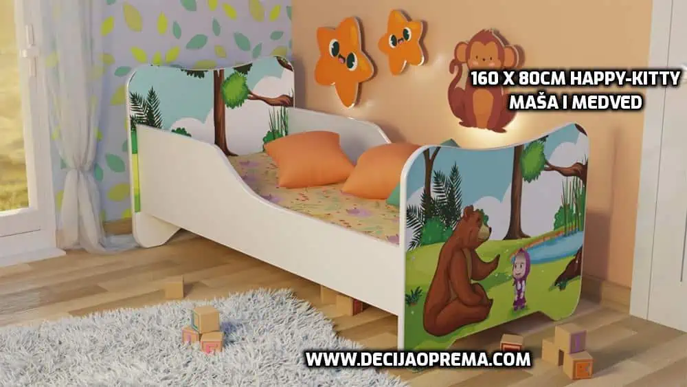 Dečiji krevet 160x80cm sa dušekom Happy Kitty Maša i Medved